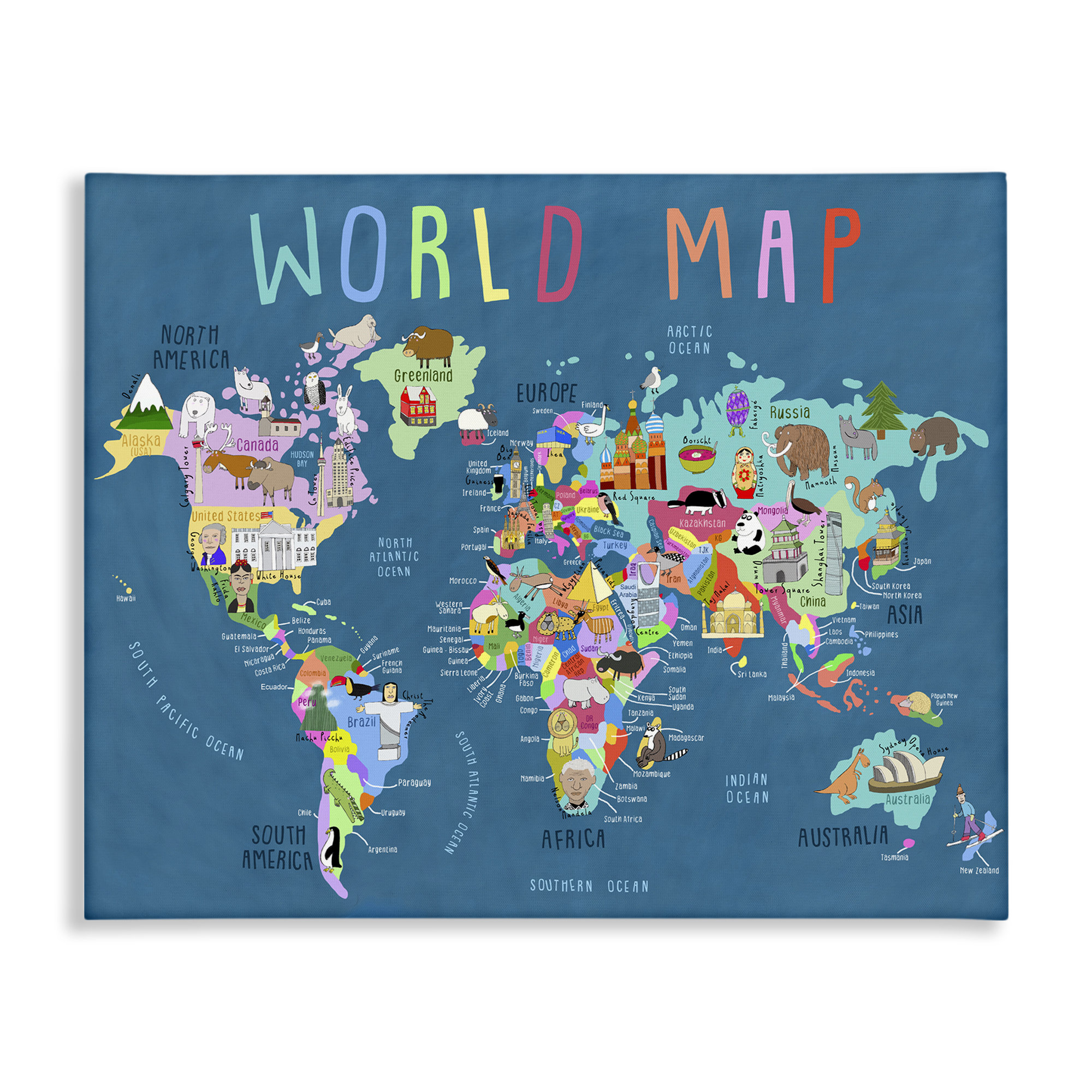 Dakota Fields World Map with Landmarks Canvas Wall Art by Carla Daly ...