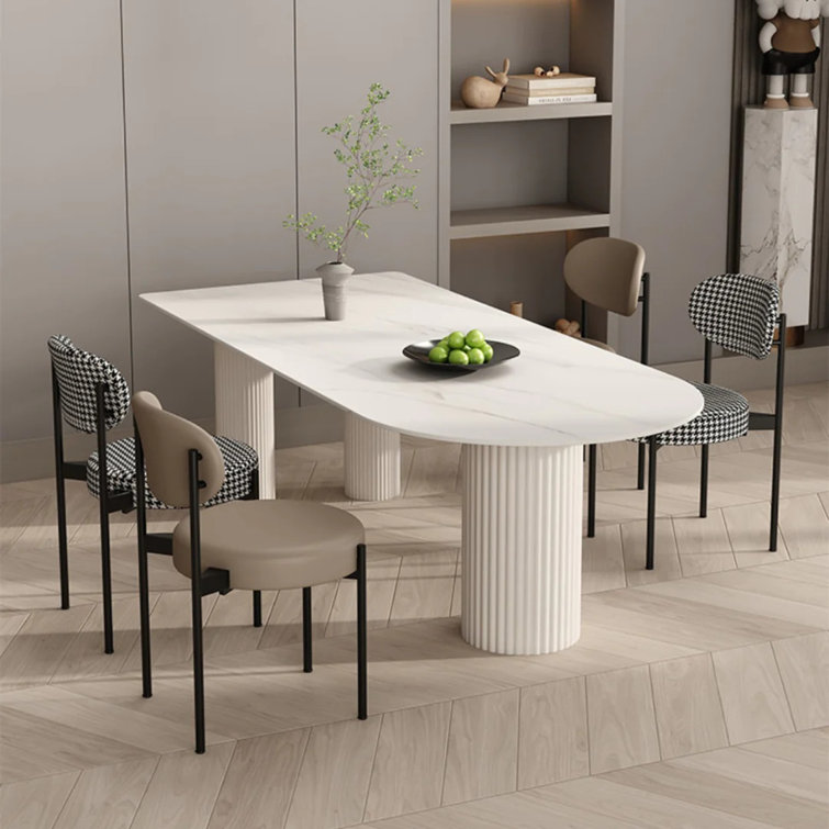 Orren Ellis Lexly Pedestal Modern Cream Color Dining Table, Roman ...