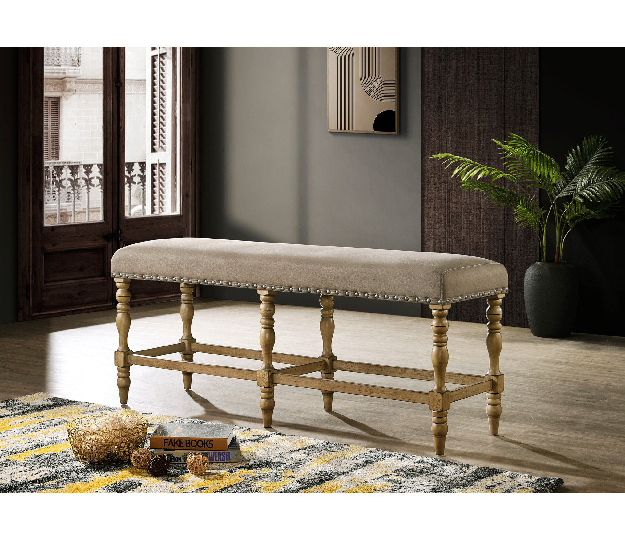 Darby Home Co Upholstered Bench, Contemporary Rustic Dining Bench ...