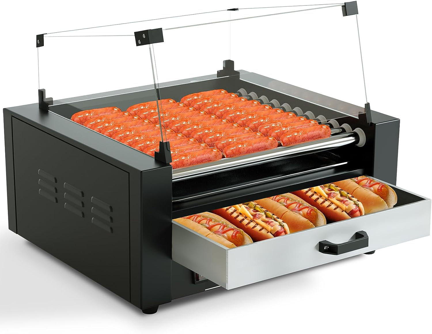 Kcourh 1700W Commercial Electric 30 Hot Dog 11 Roller Grill Cooker ...