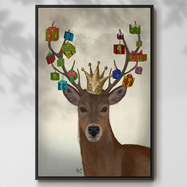 The Holiday Aisle® Christmas Gift Bearing Deer Framed On Canvas Print ...