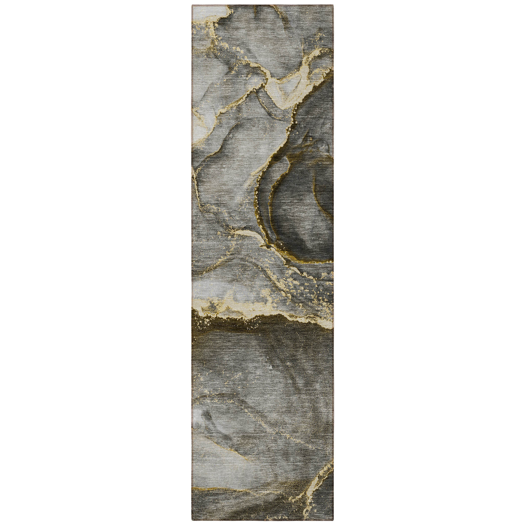 HomeRoots 8' Runner Gray and Gold Abstract Washable Non Skid Indoor ...