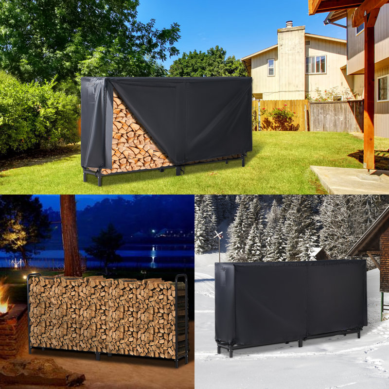 True & Tidy Waterproof Outdoor Firewood Rack with Cover 8ft | Wayfair