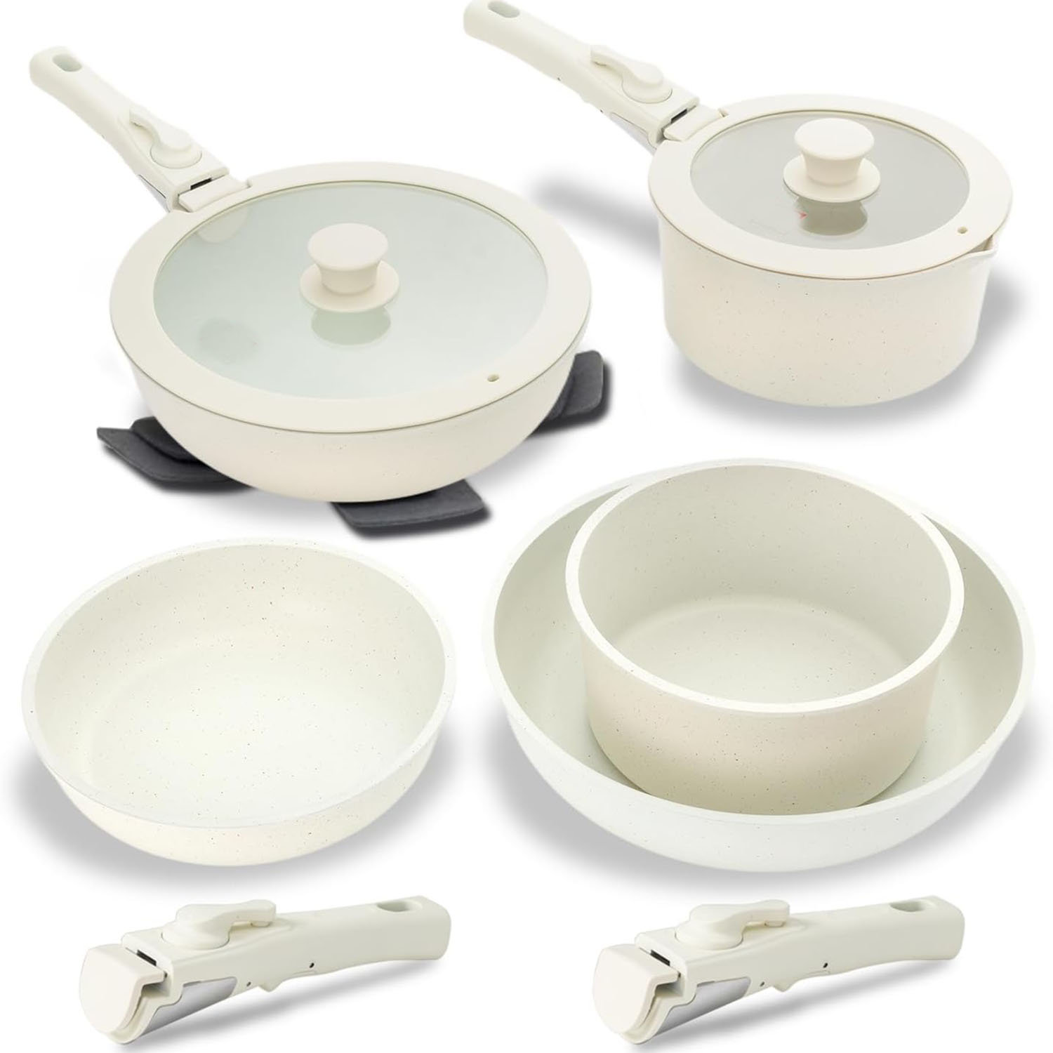 BN-LINKKL 11Pcs Induction Pots And Pans, White Granite Detachable ...