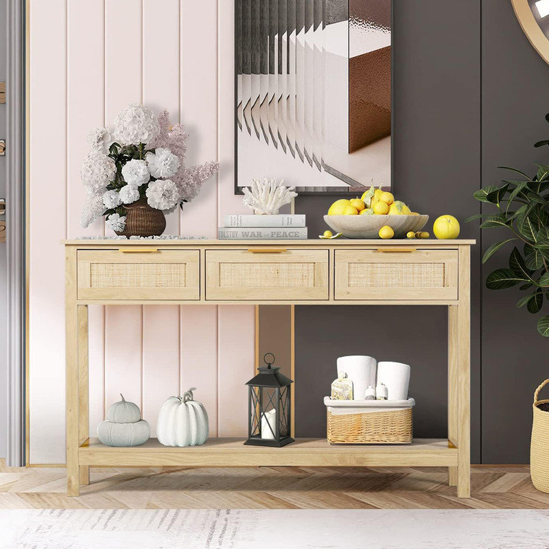 Bay Isle Home™ Rattan Console Table Narrow Long Sofa Table Hallway ...
