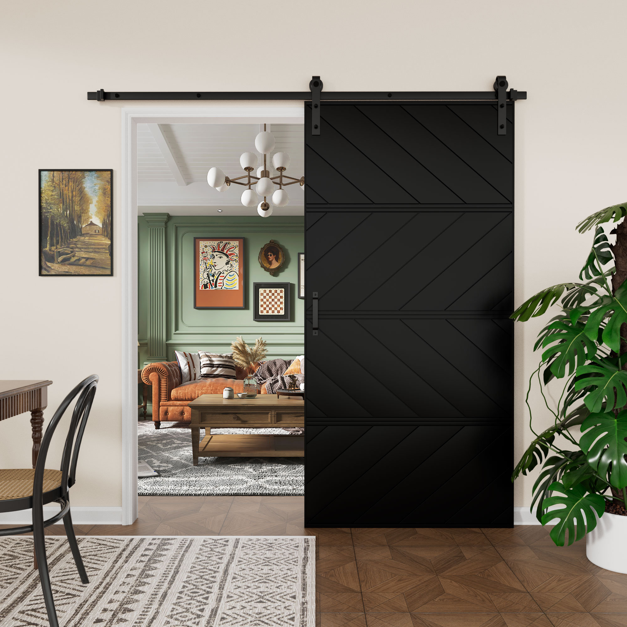 Win Stellar Modern Paneled Manufacture Wood Sliding Barn Door Wave ...