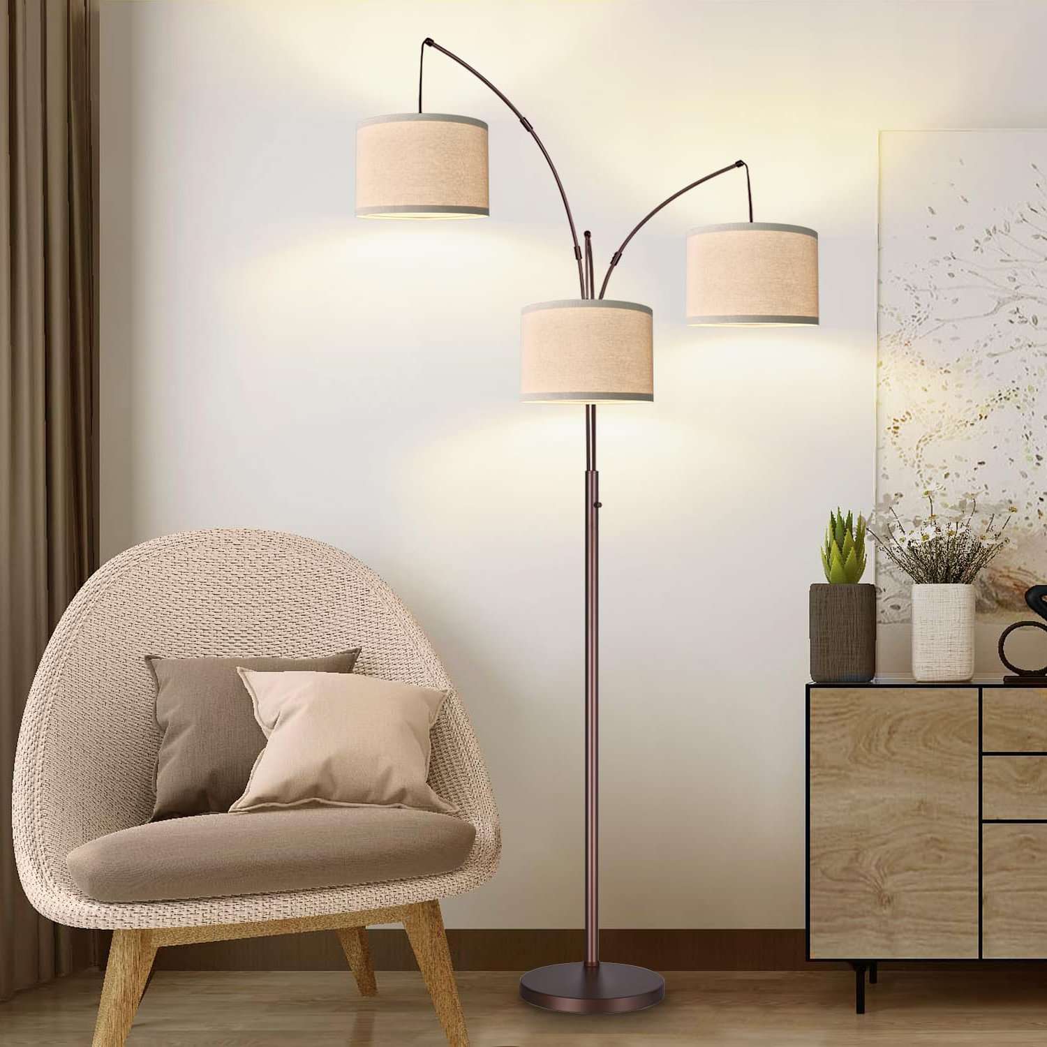 Hokku Designs Arc Floor Lamps, Dimmable Modern Tall Standing Lamp, 3 ...