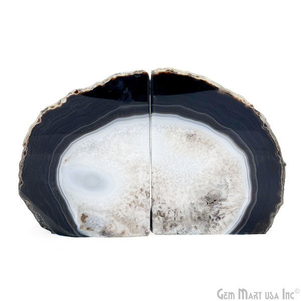 GEMMART USA Black Geode Bookend, Unique Agate Bookend Pair, Mineral ...