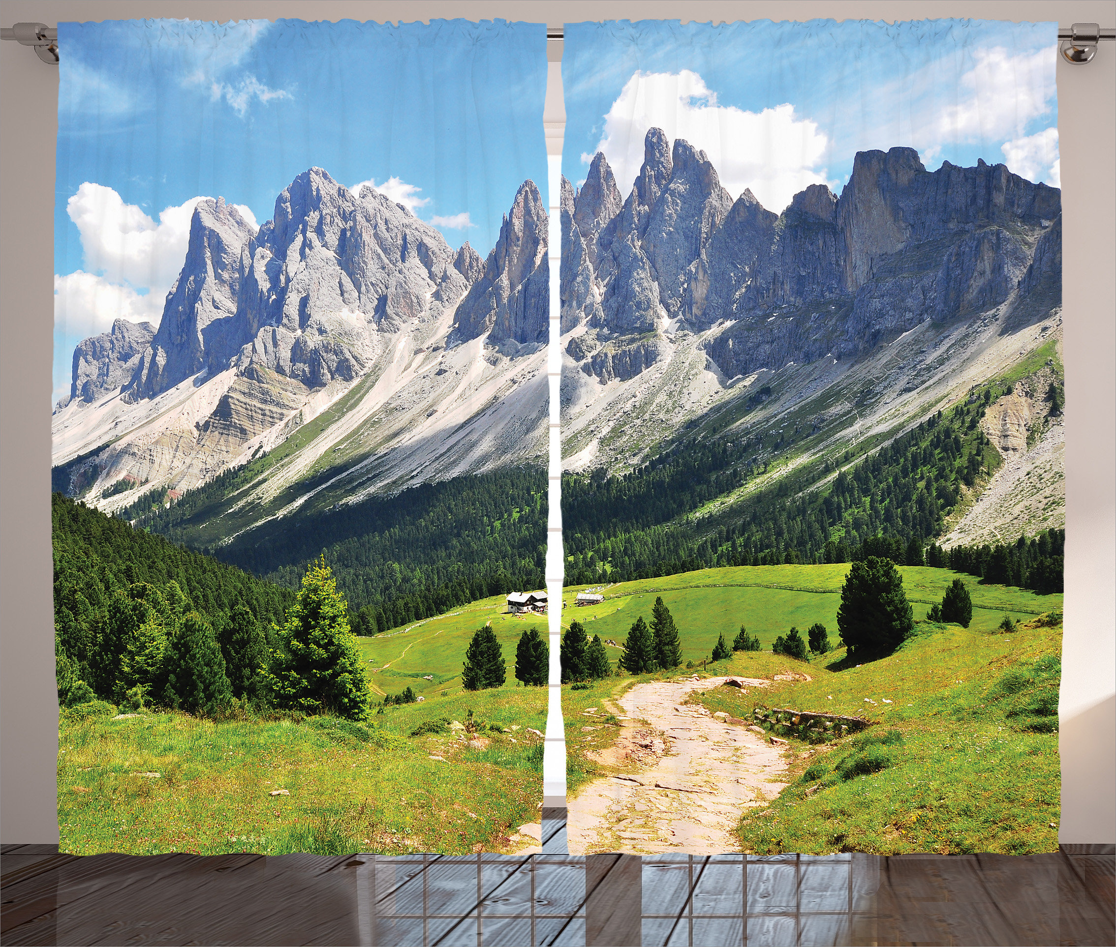 East Urban Home Mountain Scenery Decor Nature Semi-Sheer Rod Pocket ...