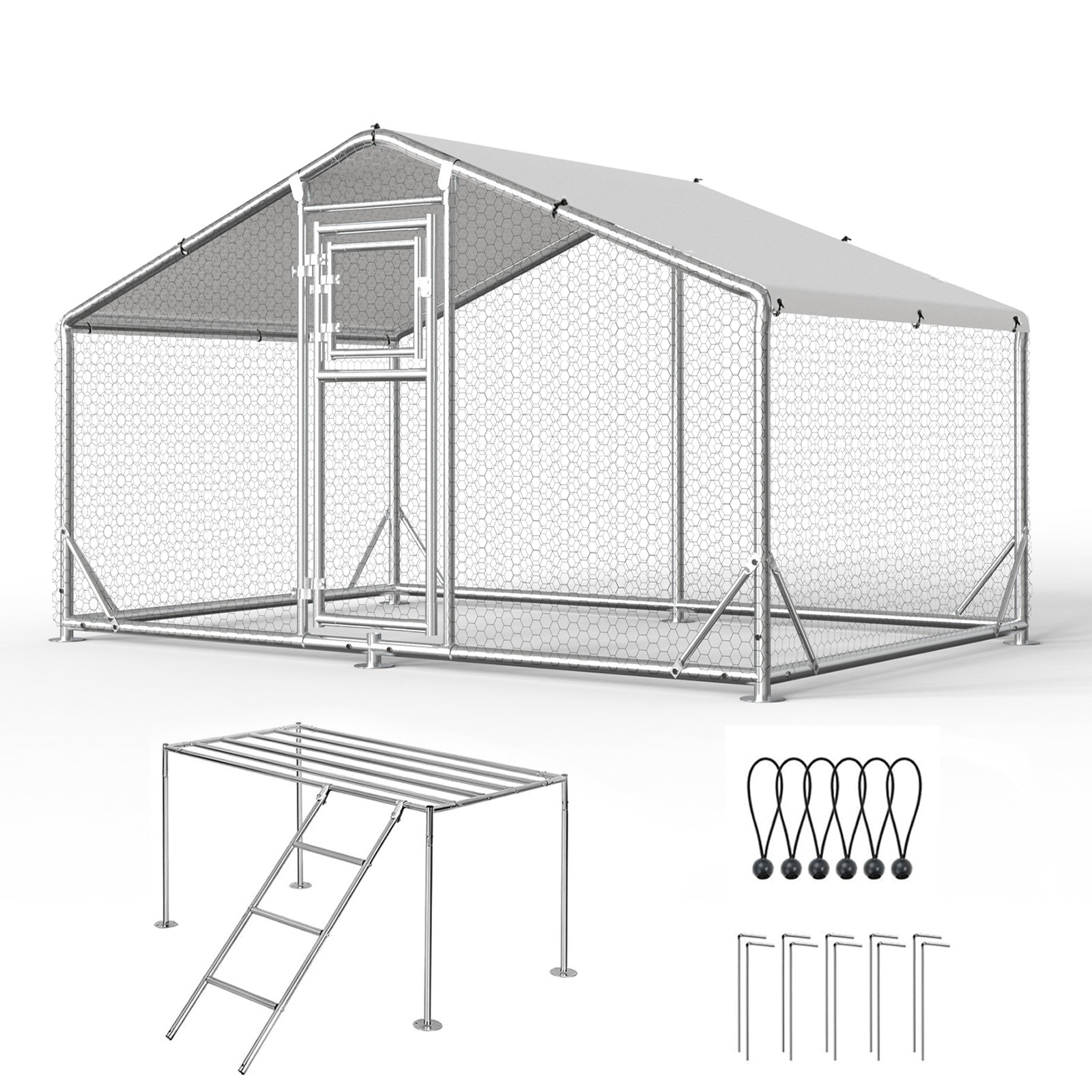 WUKHG Metal Chicken Coop With Waterproof Cover, Large Walk-in Poultry ...