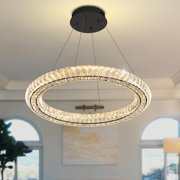 Mercer41 Dimmable Led 24" Ring Pendant Light Adjustable Round Crystal ...