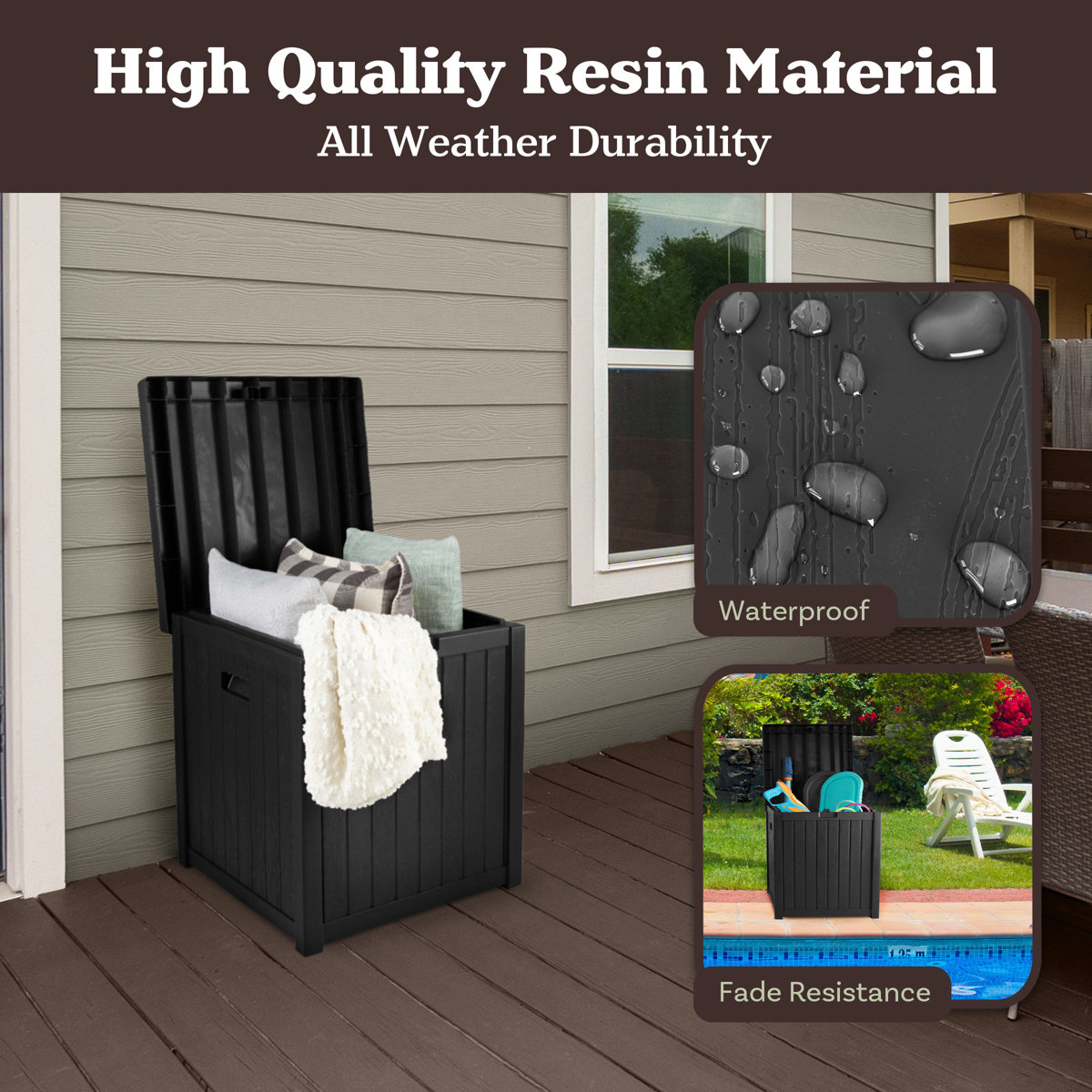 Pure Garden Outdoor Storage Box - 50 Gallon Deck Box for Pool ...