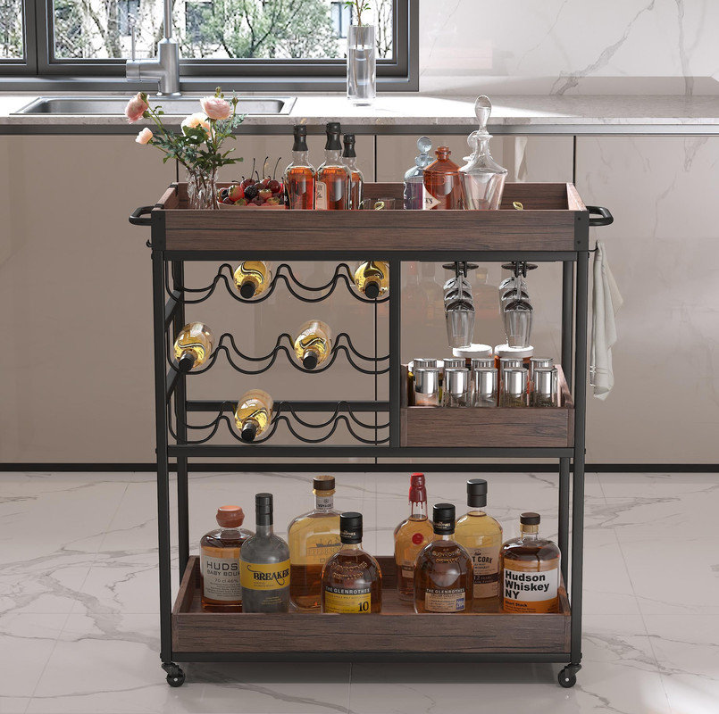 17 Stories 3 Tier Industrial Rolling Serving Cart with Lockable Wheels ...