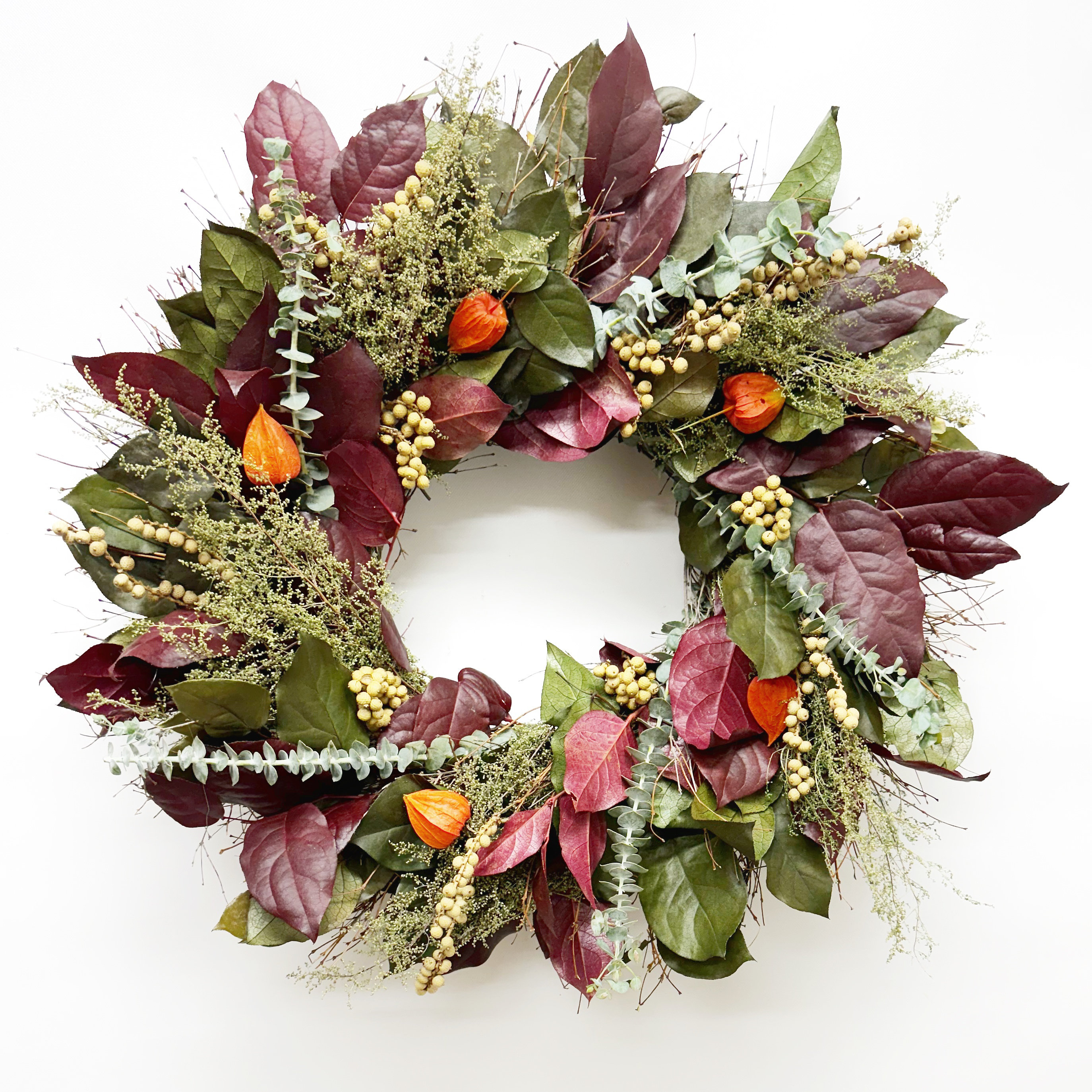 Rosalind Wheeler Preserved Burgundy Salal, Baby Eucalyptus, Berries ...