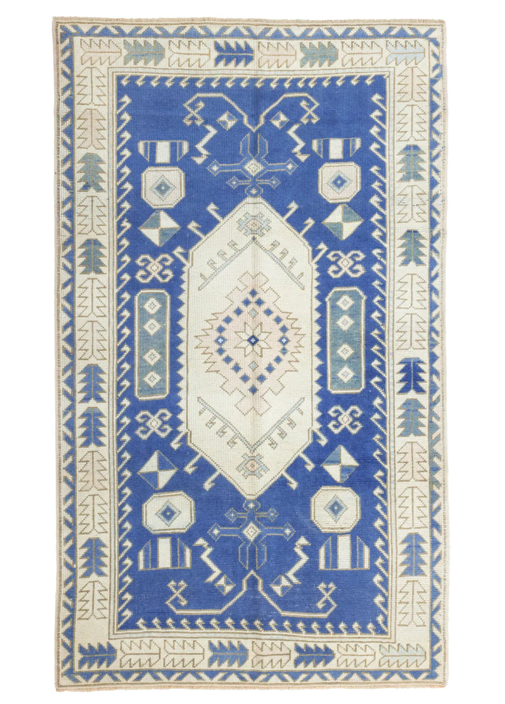 Rugpera Buget Primitive Patterned Hand Woven Blue Wool Carpet | Wayfair