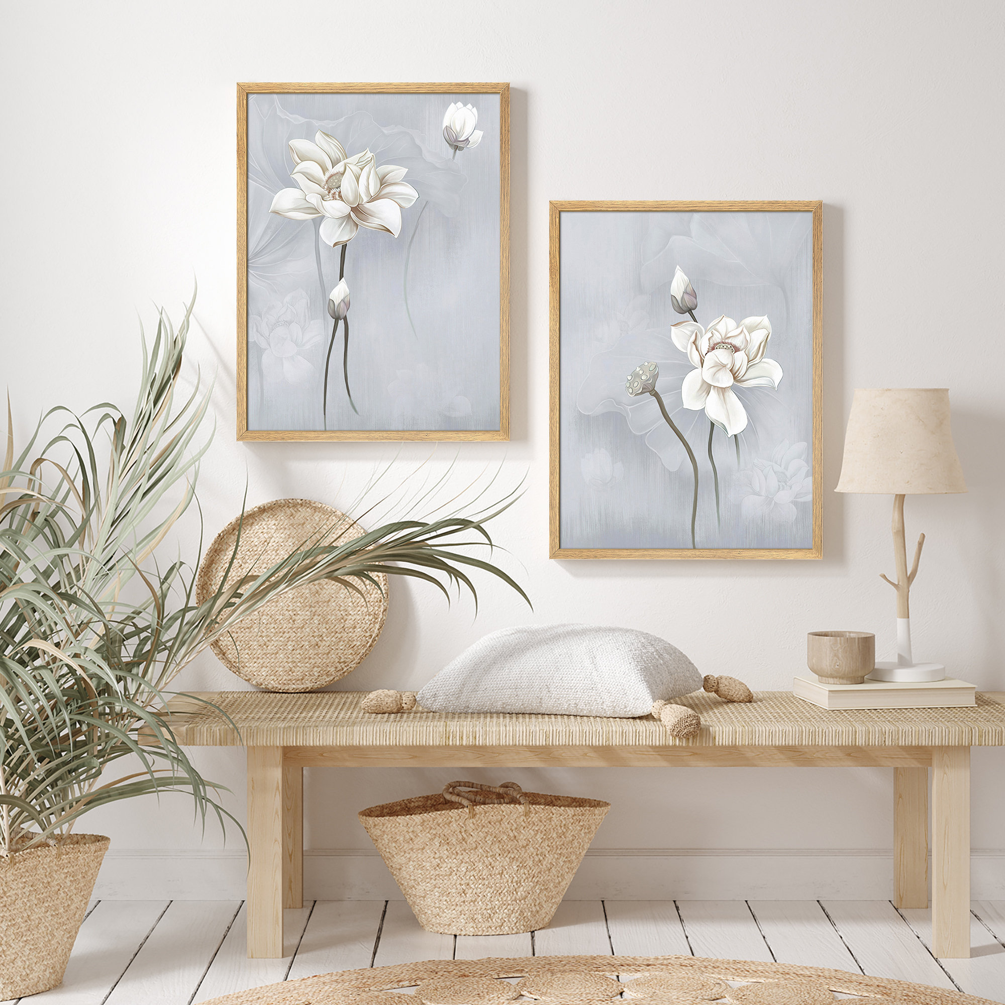 SIGNLEADER Blossom Lotus Flowers Modern Artwork Framed Prints Posters ...