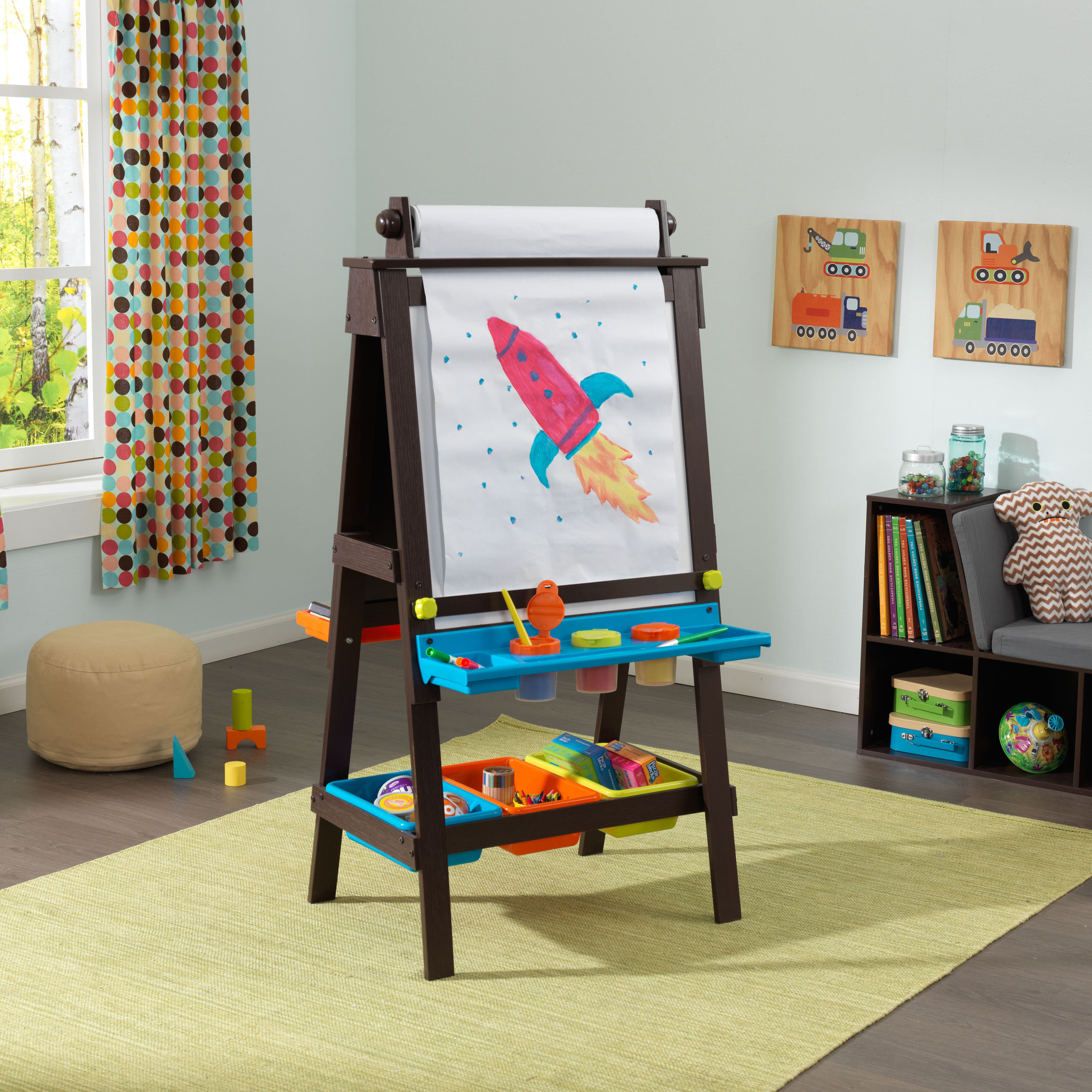 KidKraft Wooden Storage Easel with Dry Erase and Chalkboard Surfaces ...