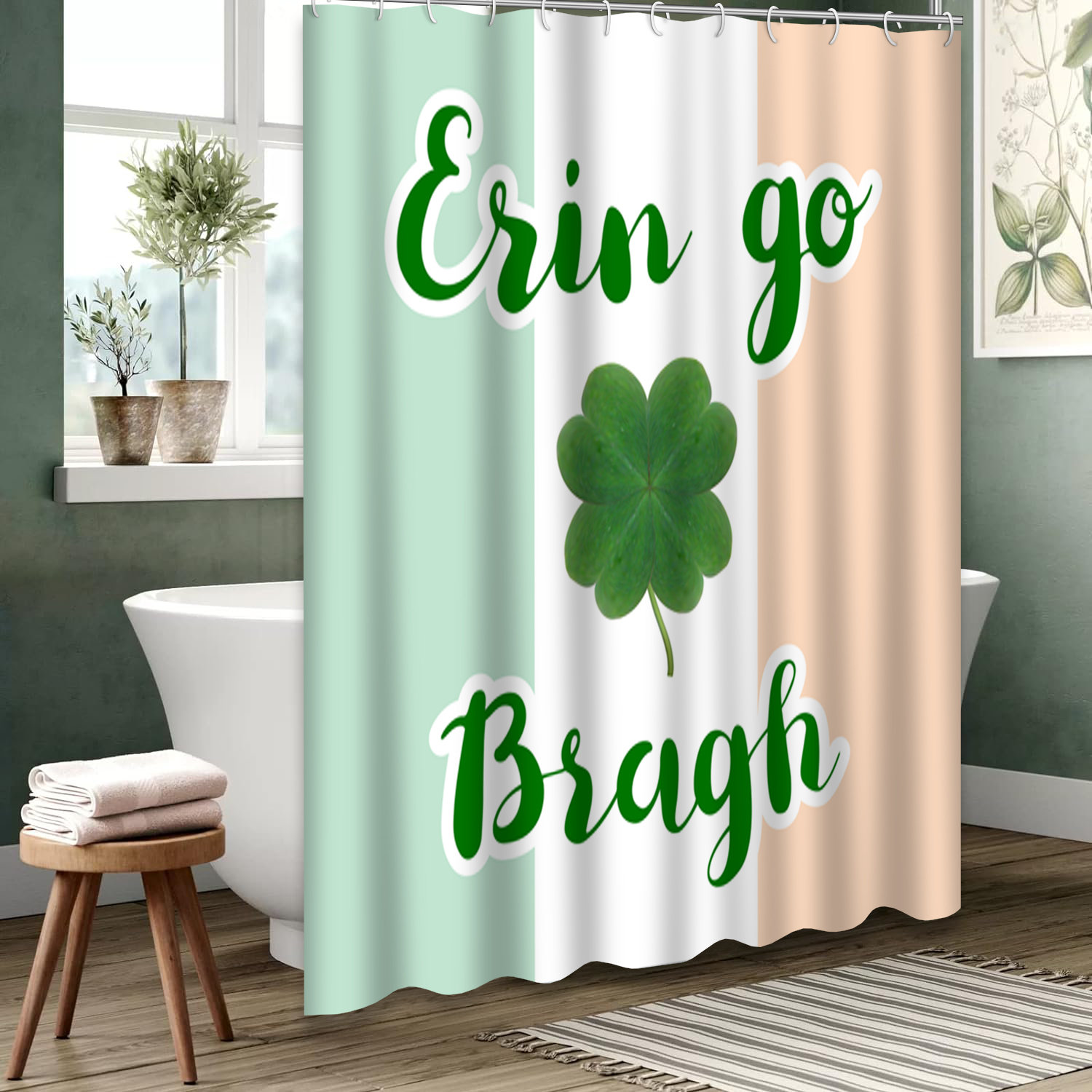 FYATHM Green Orange Waterproof Shower Curtain,Go Lettering with Four ...