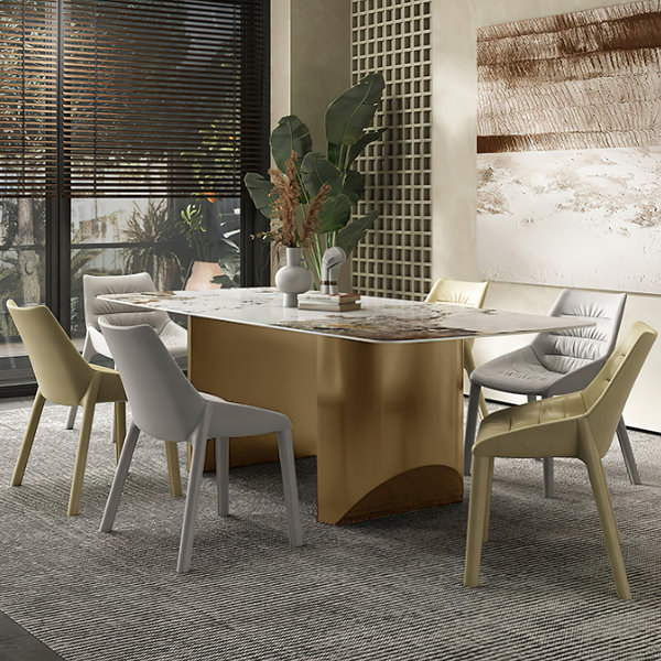 Everly Quinn Hugette Modern Sintered Stone Top Rectangular Dining Table ...