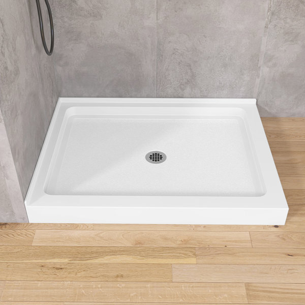 ZEAFIVE Double Threshold Shower Pan Base In White With Center Drain ...