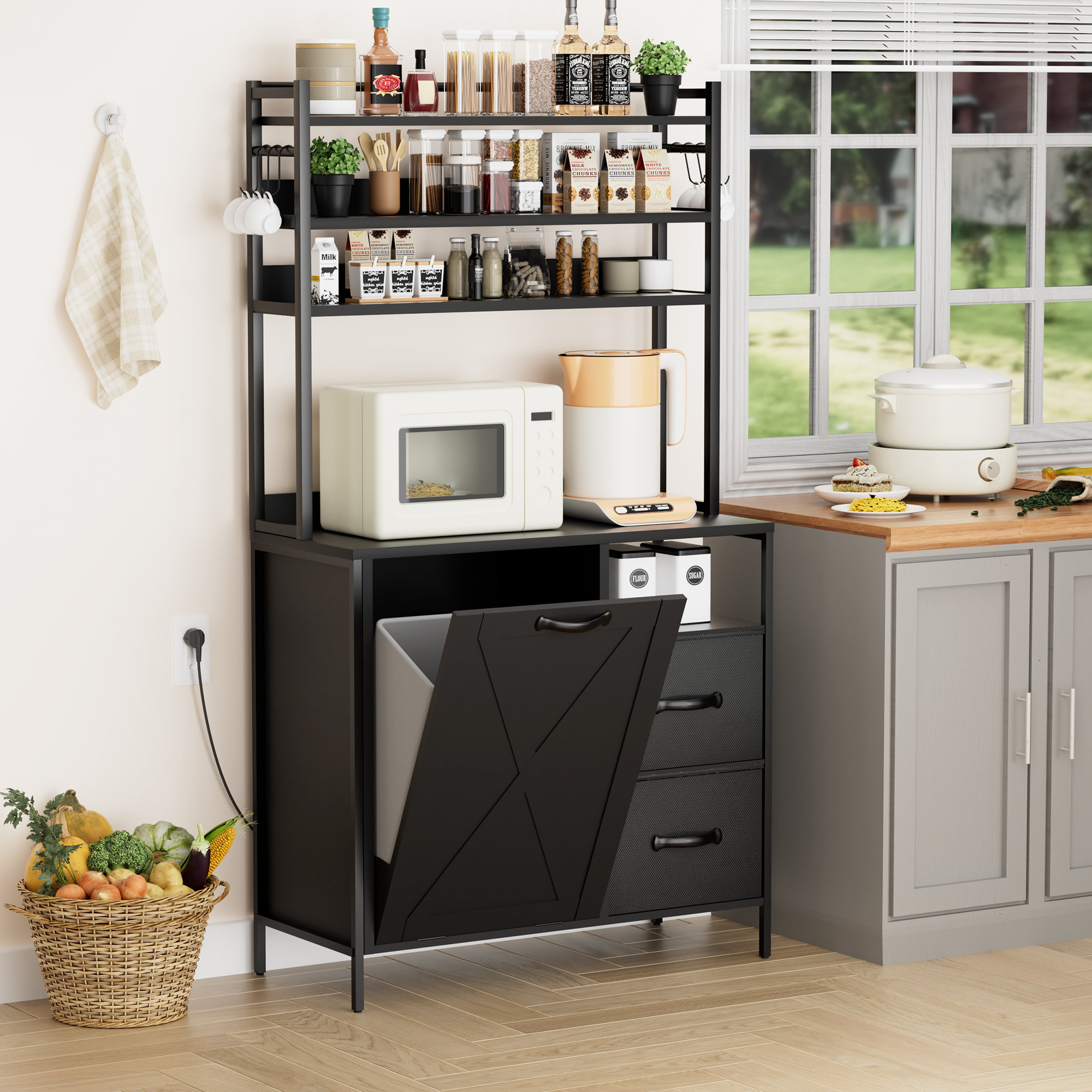 ROVRAk srping Kitchen Bakers Rack With Storage Drawers And Power Outlet ...