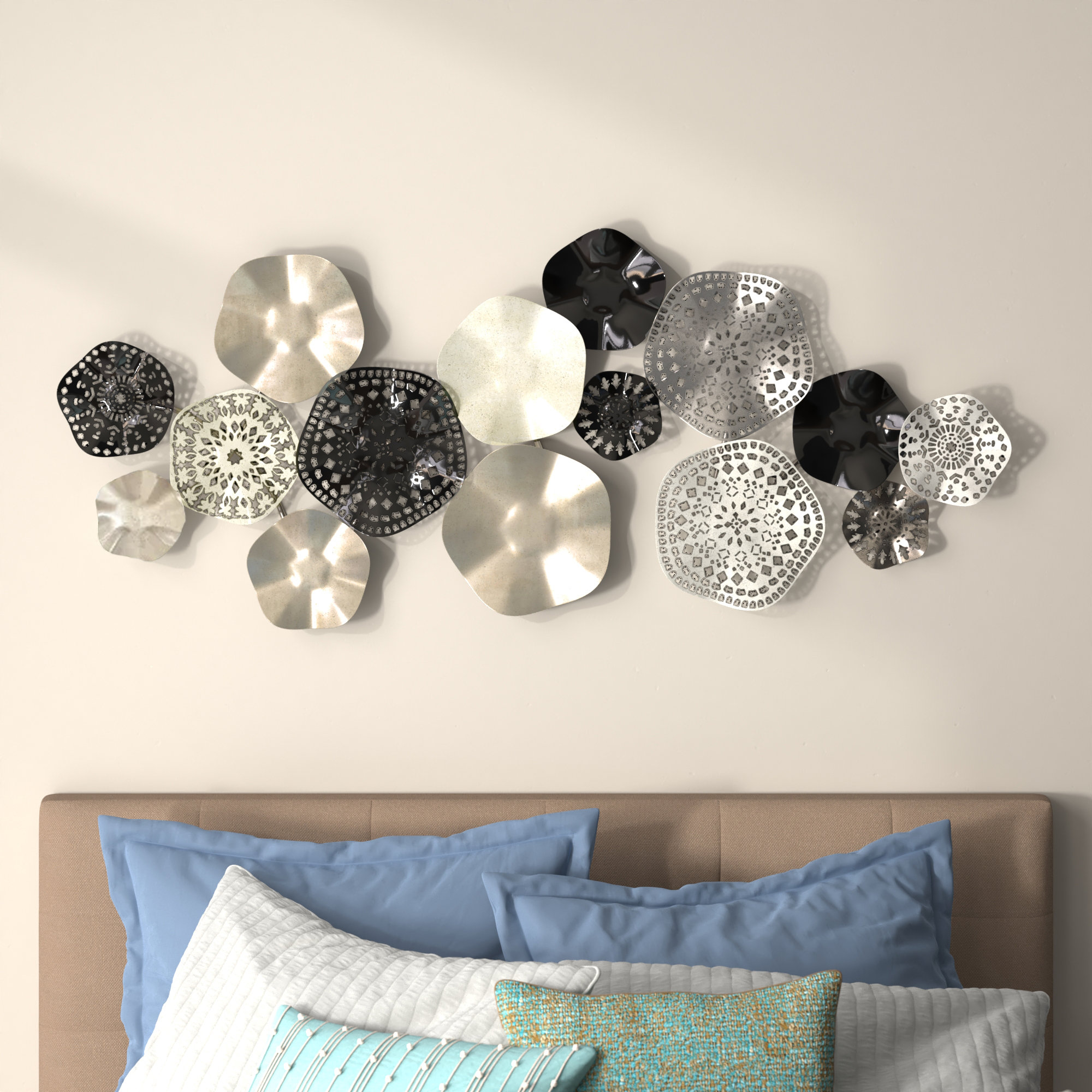 Langley Street Silver/Black Metal Textured Plate Wall Decor with Black ...