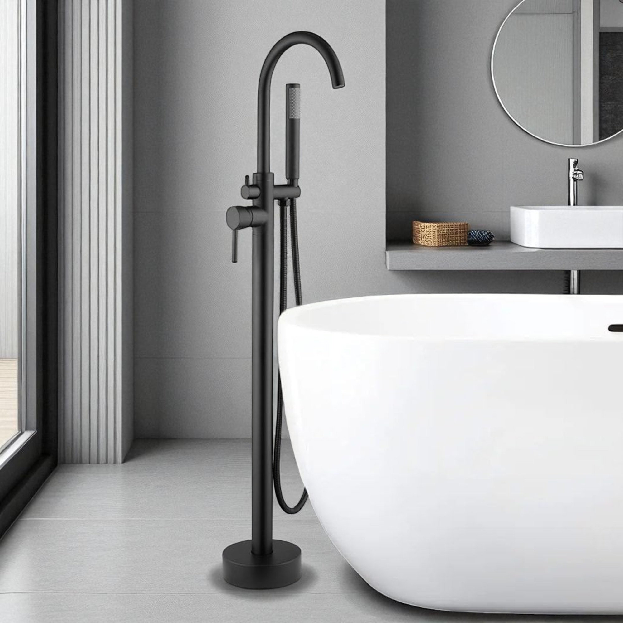 MonadLiving Floor Mount Bathtub Faucet Freestanding Tub Filler Standing ...