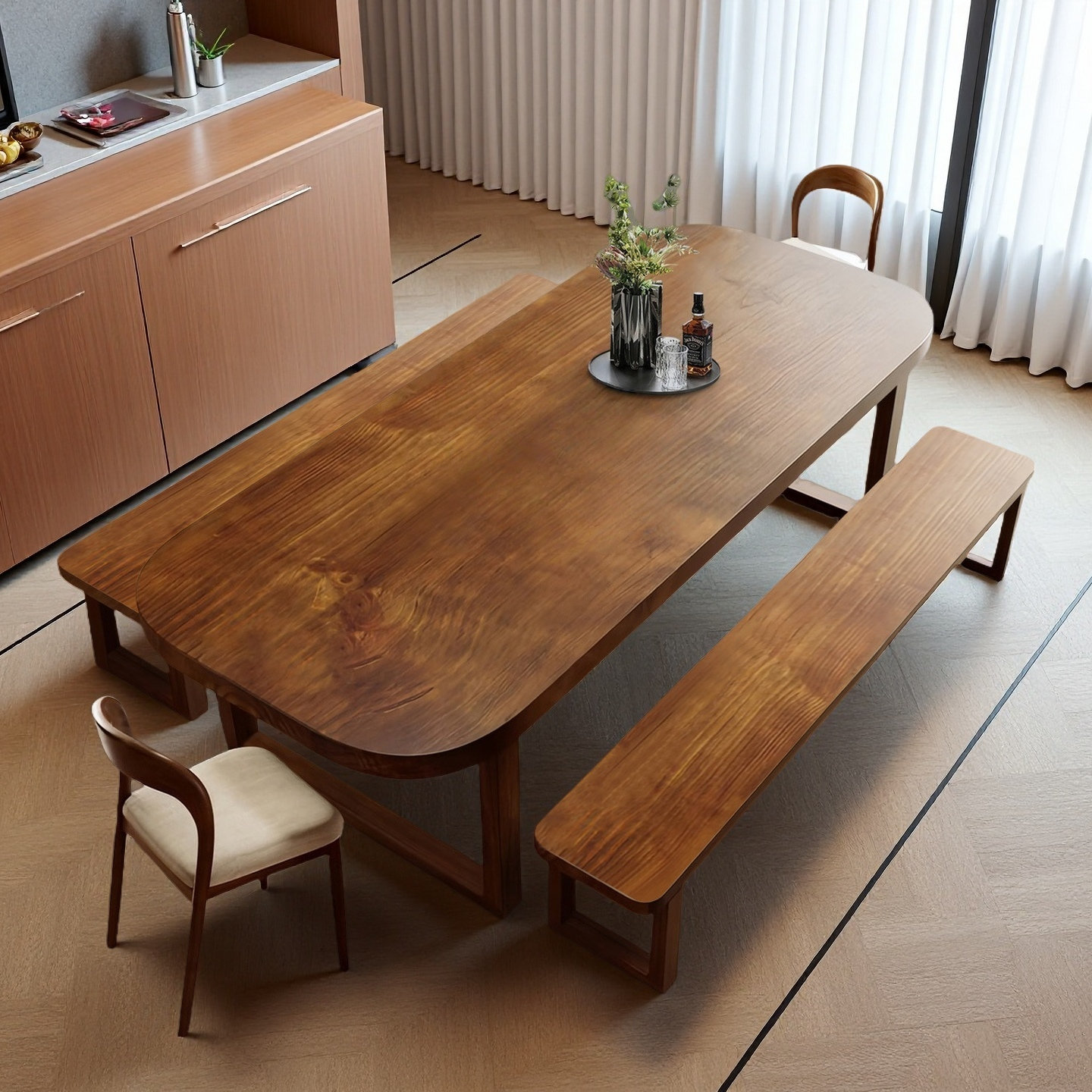 George Oliver Brown Solid Wood Upholstered Dining Table and Chair Set ...