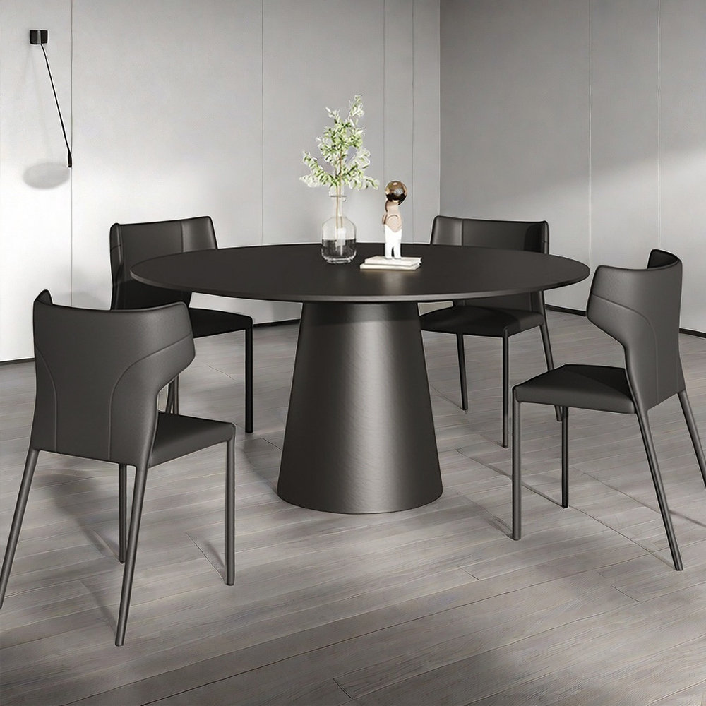 LABAORRY Modern Minimalist round black dining table sets | Wayfair