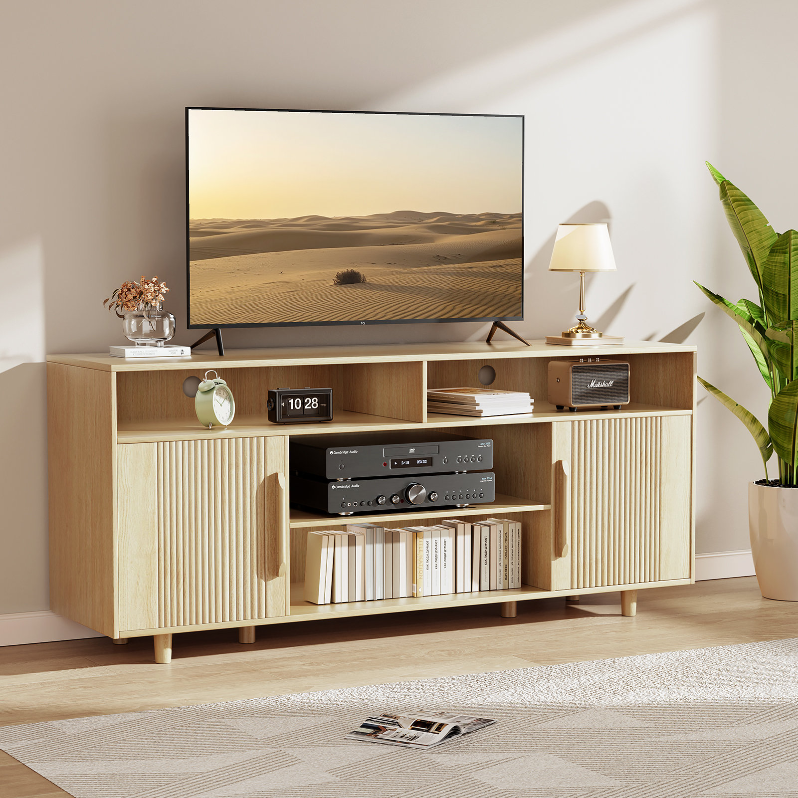 Ebern Designs Fluted TV Stand For 70 Inch TV, Modern Entertainment ...