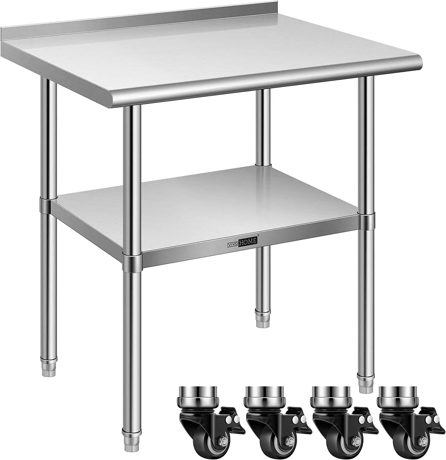 VIVOHOME Stainless Steel Work Table with Backsplash and Wheels | Wayfair