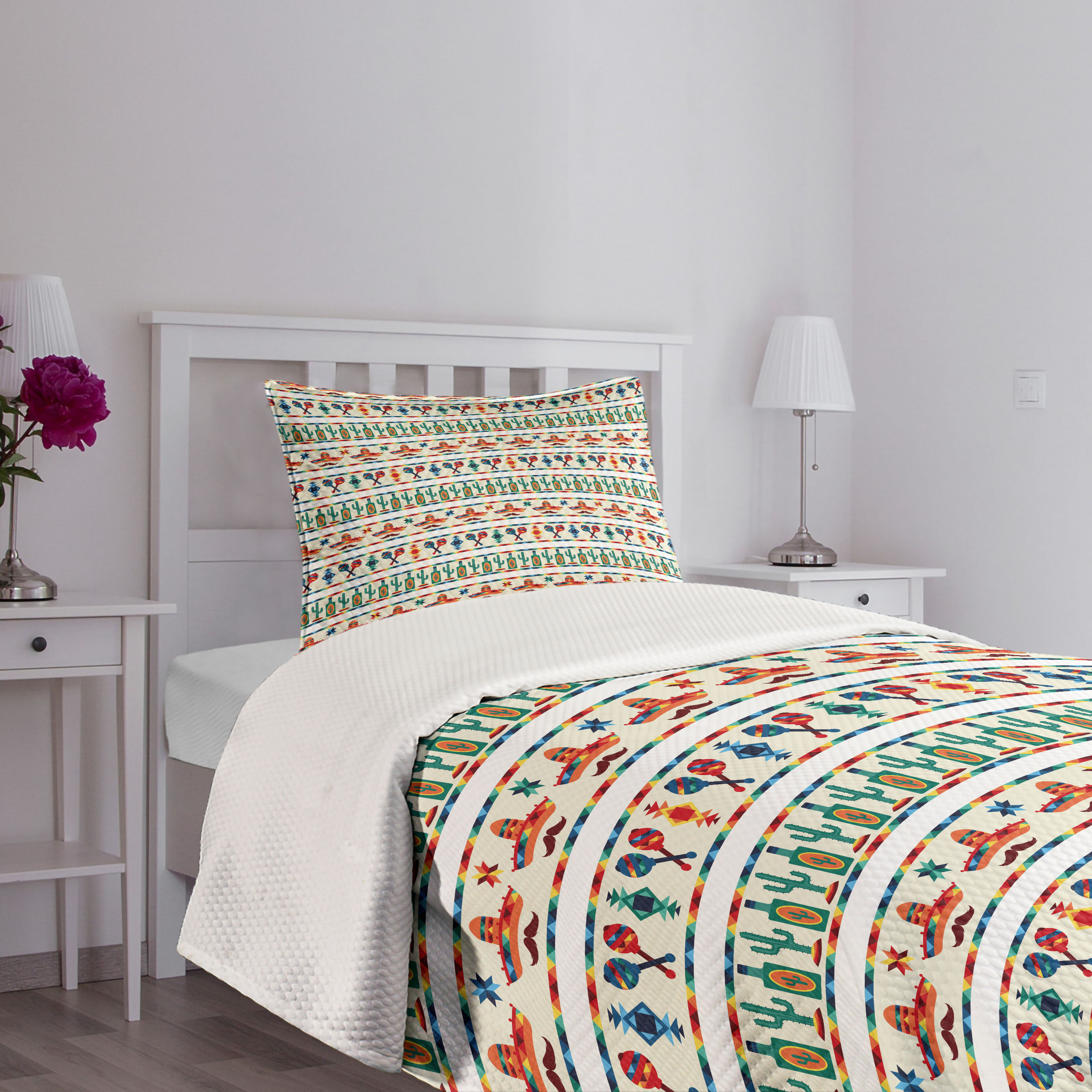 Ambesonne Mexican Bedspread Set Native Cultural Borders Multicolor ...