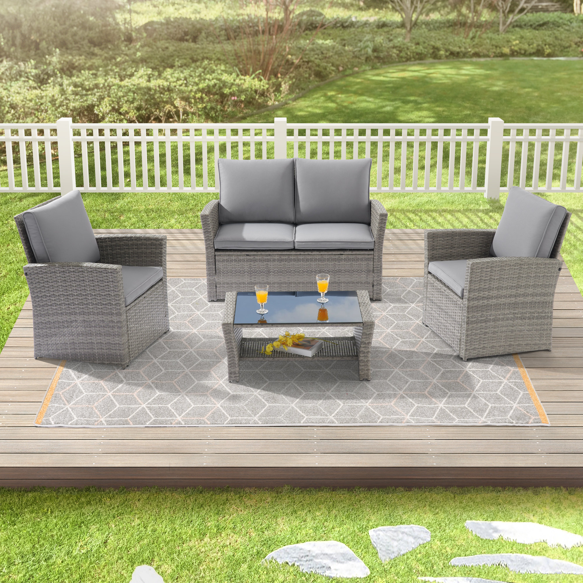 Red Barrel Studio Kanila Outdoor 4 Piece Rattan Sofa Seating Group with ...