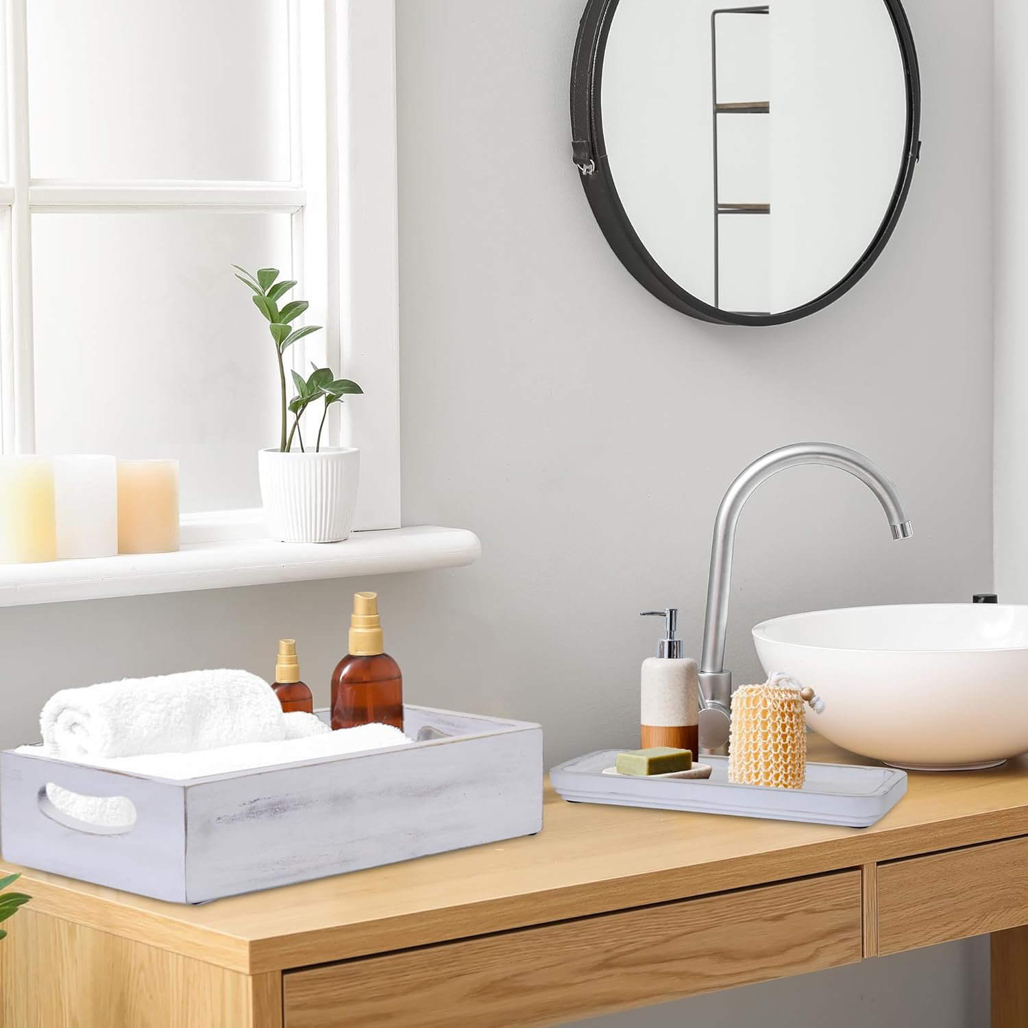 Gracie Oaks Toilet Tank Tray For Modern White Bathroom Decor Set Of 2 ...