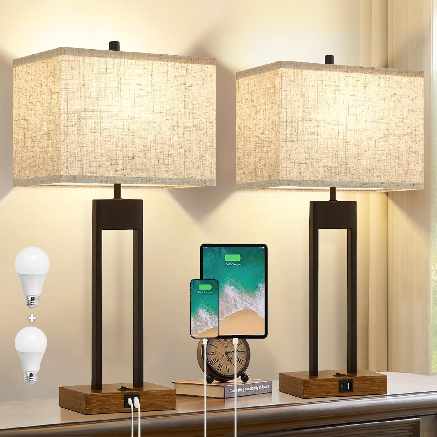 17 Stories 3 Colors Changeable Bedside Lamps, Modern Bedroom Lamps For ...