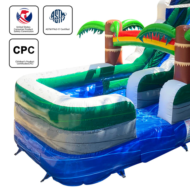 GOOSH 14' x 21' Tropical Palm Tree Inflatable Water Slide with Air ...