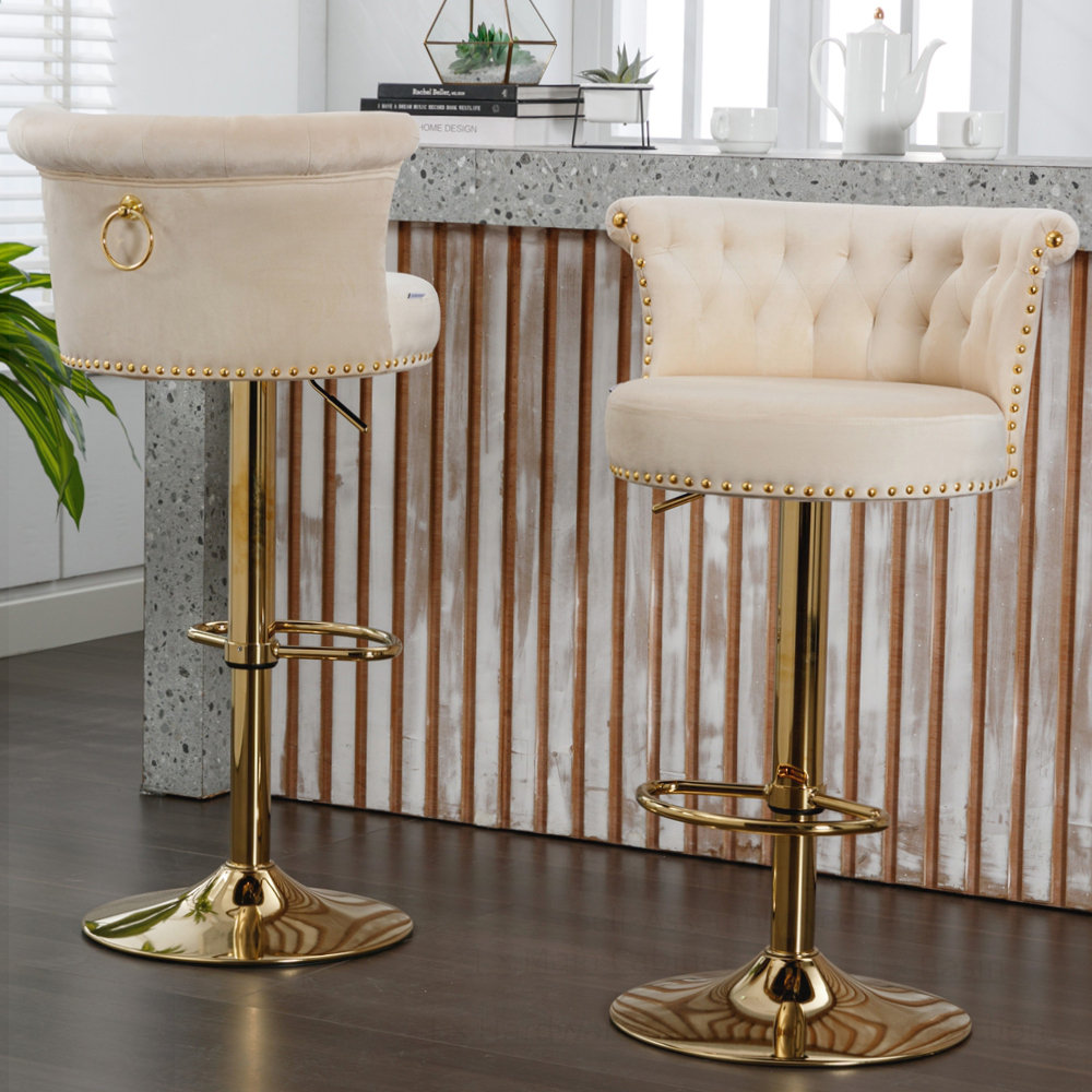Everly Quinn Set of 2 Luxury Velvet Bar Chair with Diamond Stitching ...