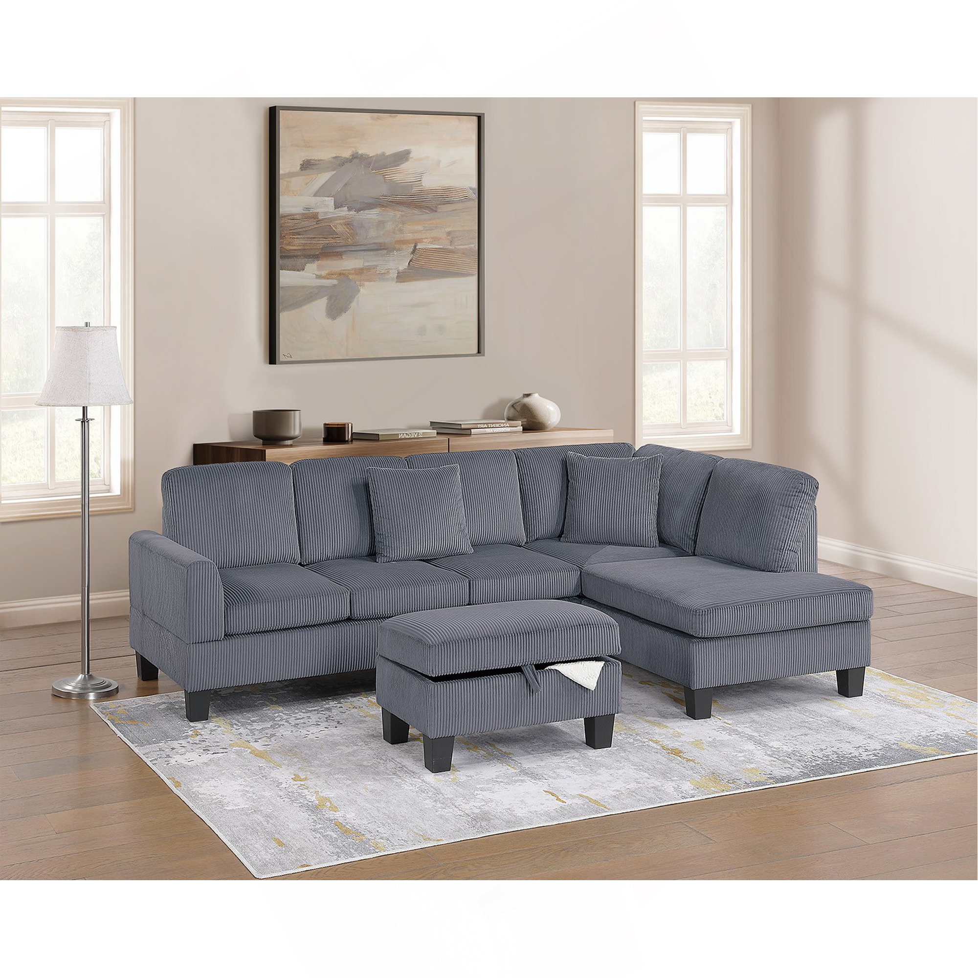 Latitude Run® 3Pc Sectional Set RAF Chaise LAF Sofa Storage Ottoman ...
