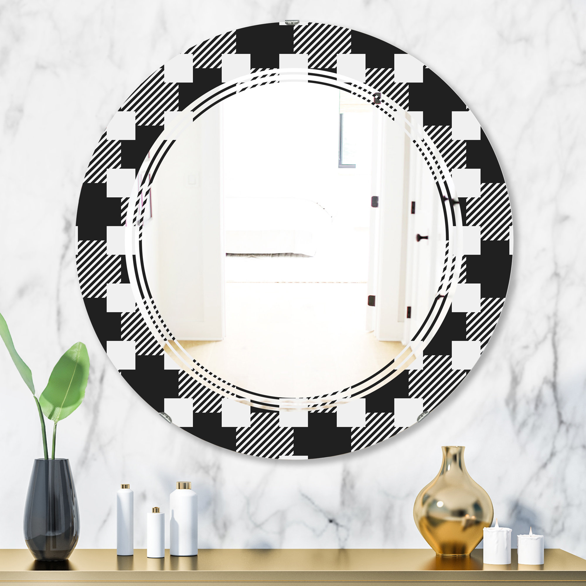 East Urban Home Triple C Geometric Monochrome II Modern Wall Mirror ...