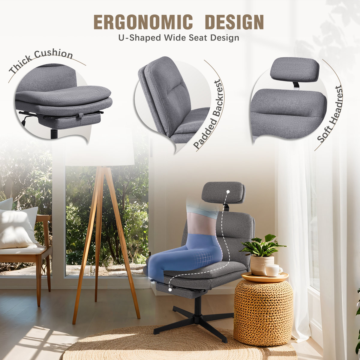 Ebern Designs Partia Ergonomic Swivel Office Task Chair with Footrest ...