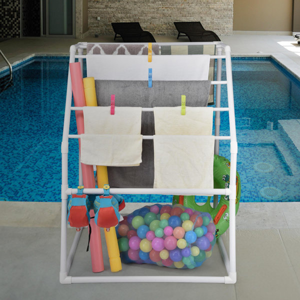 Yescom Freestanding Pool Towel Rack Outdoor, 7 Bar Storage PVC,Drying ...