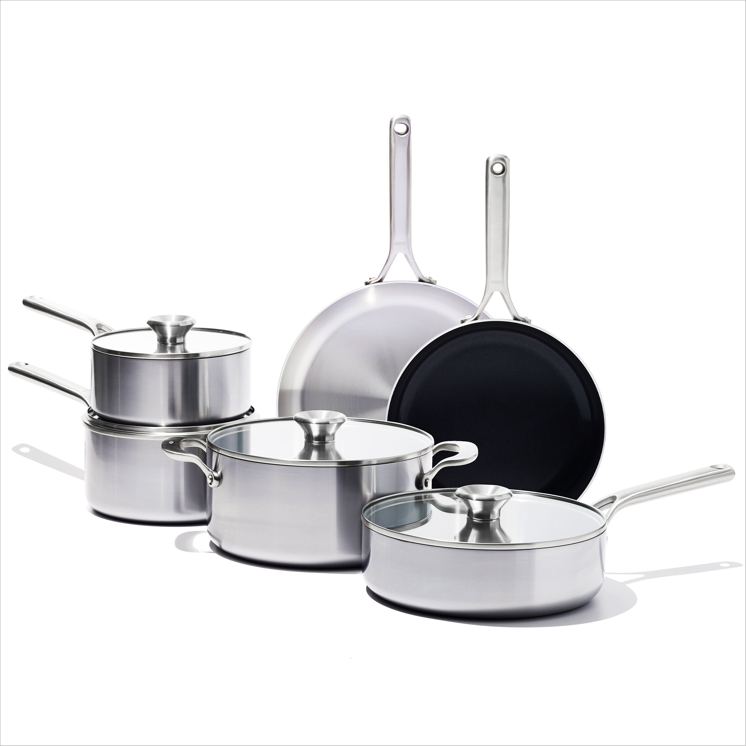 OXO Mira 3-Ply Stainless Steel Cookware Pots And Pans Set, 10-Piece ...