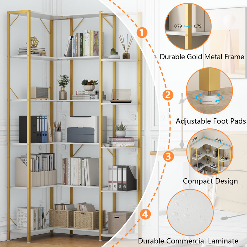 Mercer41 Corner Shelf, 6-Tier Corner Bookcase, Tall Modern Corner ...