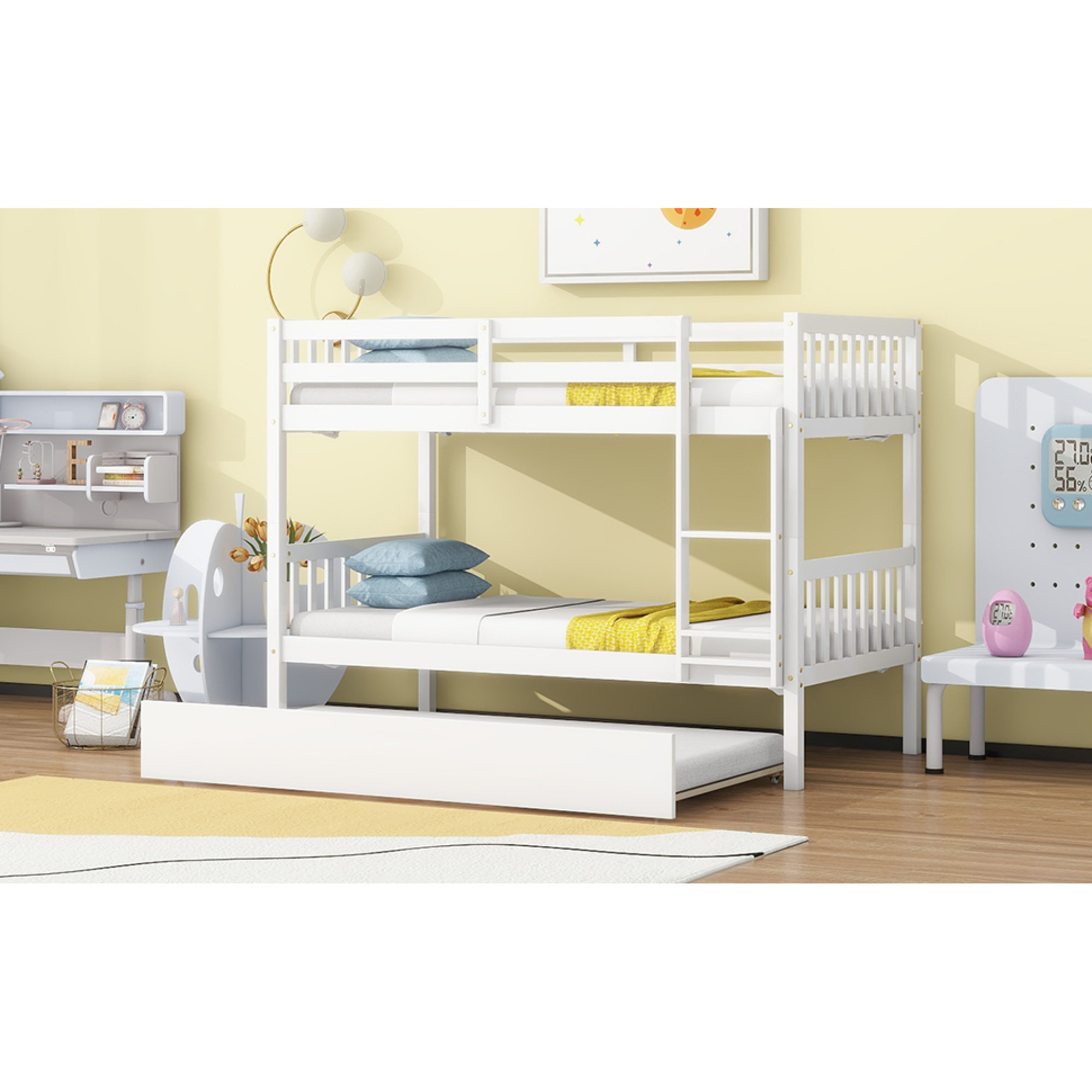 Harriet Bee Twin Over Twin Rubber Wood Bunk Bed With Trundle ...