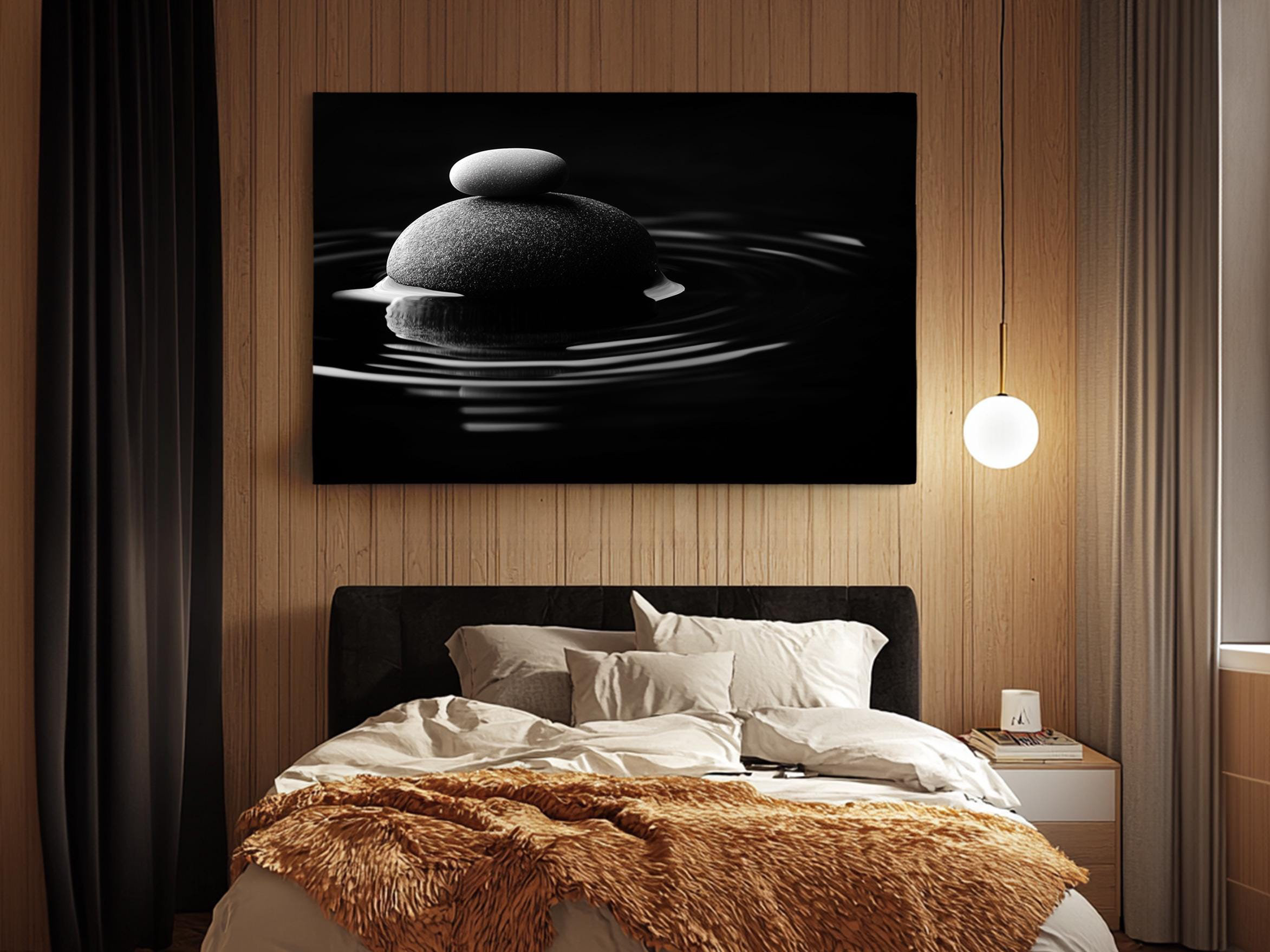 Ivy Bronx Black and White Minimalist Small Rocks on a Puddle on High ...