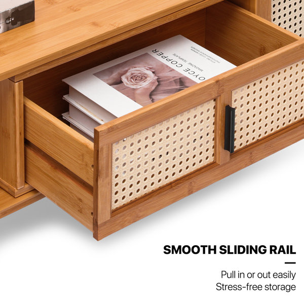 MoNiBloom Bamboo TV Stand with Storage Cabinet, 54" to 82.5" Extendable ...