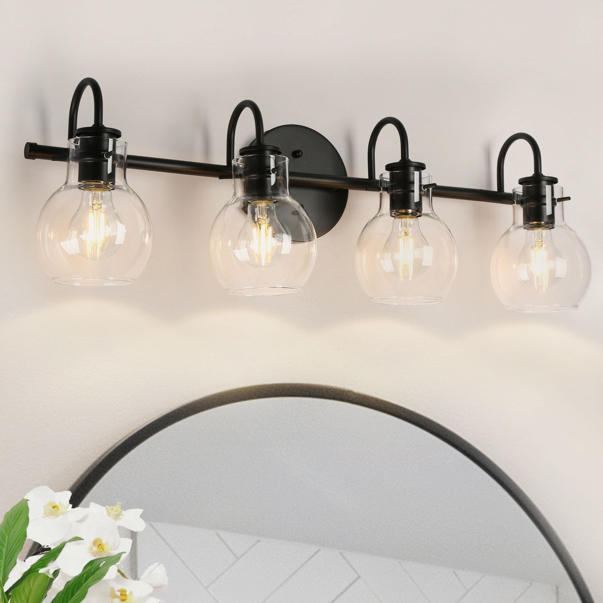 Mercer41 Sia 4 - Light 28.5'' W Dimmable Matte Black Bathroom Vanity ...