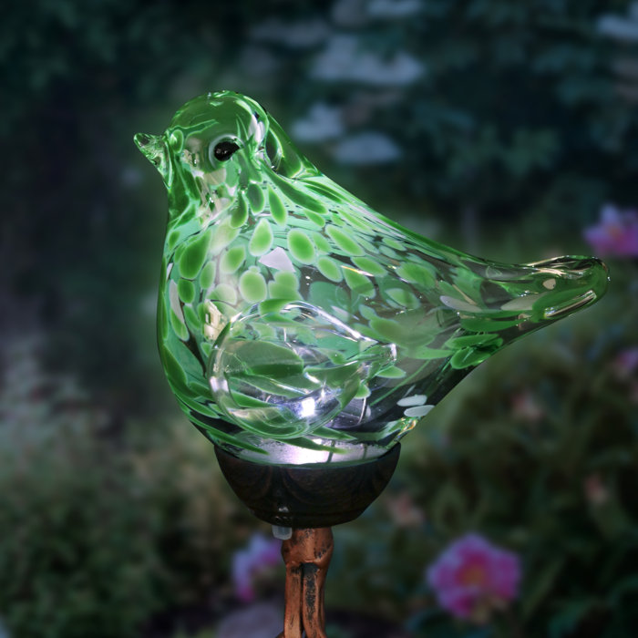 Exhart Solar Pearlized Hand Blown Glass Bird Garden Stake, 6 by 31 ...