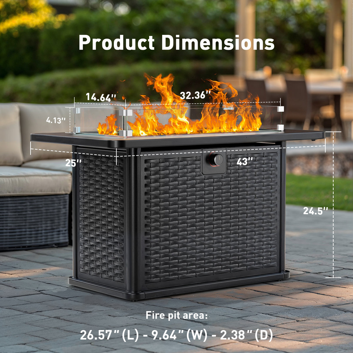 Arlmont & Co. 43" Fire Pit Table Propane Outdoor Fireplace with Glass ...