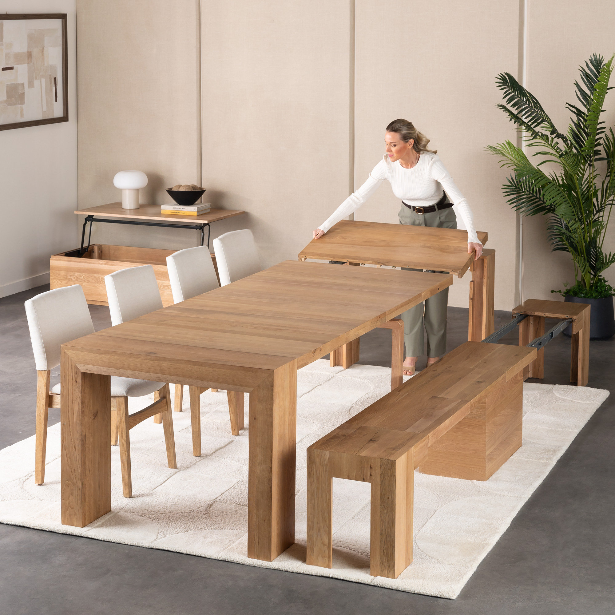 Transformer Table Extendable Dining Set - Table + Bench + 4 Chairs ...
